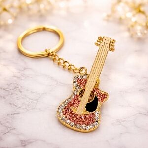 Fun Fashion | Jewelry | Guitar Gold And Pink Keychain Rhinestone Gold ...